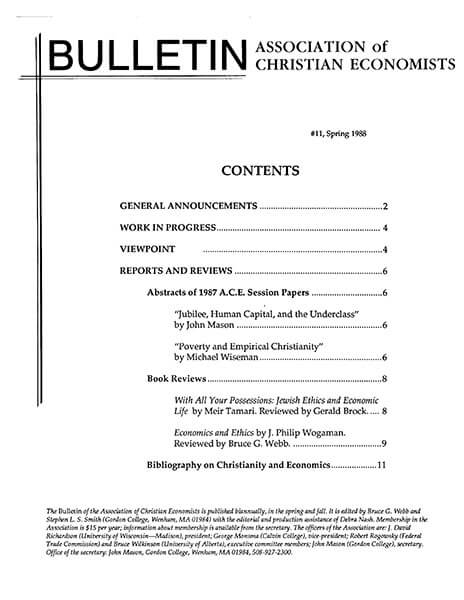 Faith & Economics, Issue 11, Spring 1988 - The Association of Christian ...