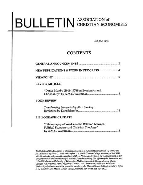 Faith & Economics, Issue 12, Fall 1988 - The Association of Christian ...