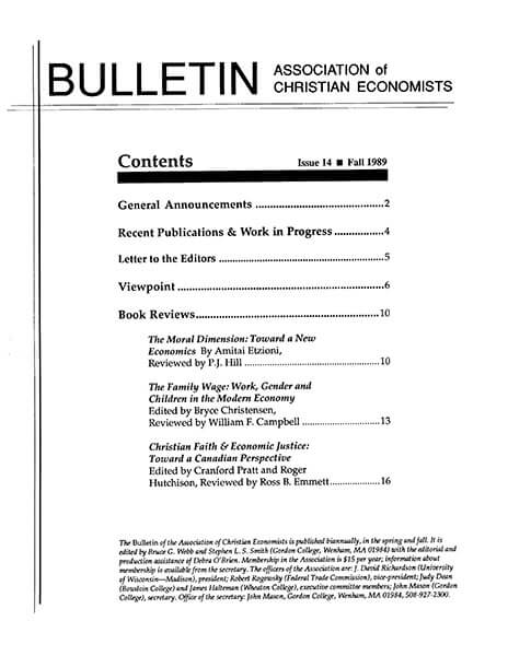 Faith & Economics, Issue 14, Fall 1989 - The Association of Christian ...