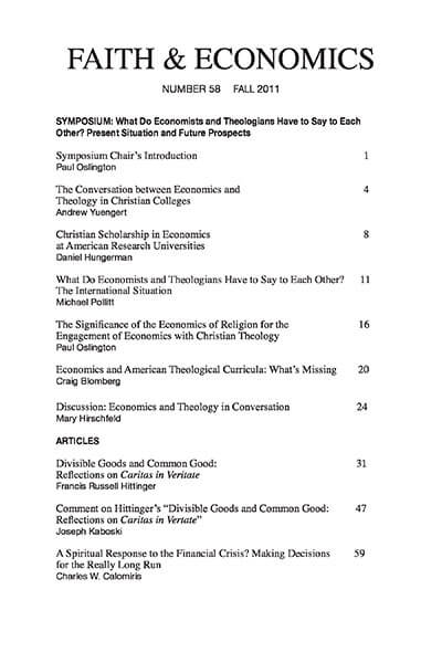 Faith & Economics, Issue 58, Fall 2011 - The Association of Christian ...