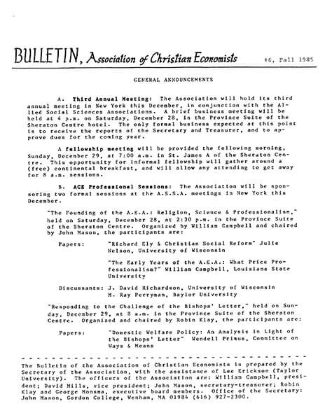 Faith & Economics, Issue 06, Fall 1985 - The Association of Christian ...
