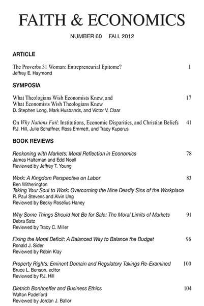 Faith & Economics, Issue 60, Fall 2012 - The Association of Christian ...